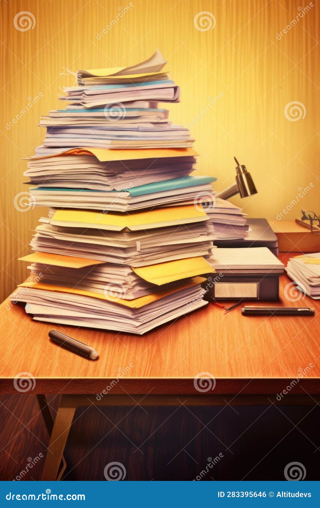 Stack of Folders and Documents on a Desk Stock Photo - Image of stack ...