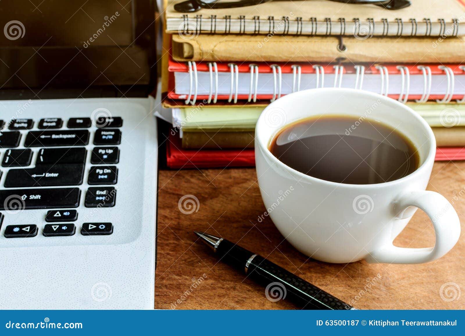 Stack of Folders and Documents on Office Desk with Coffee and La Stock ...