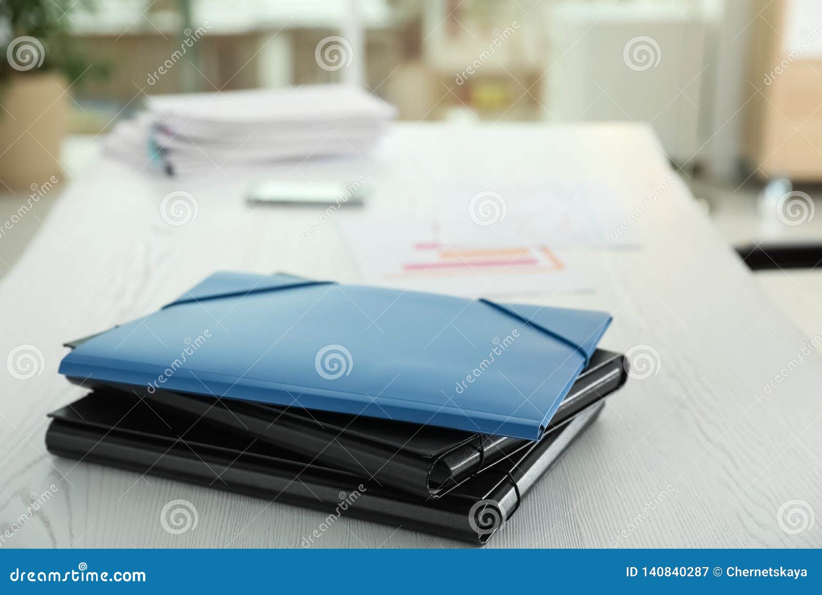 Stack of Folders with Documents on Office Table. Stock Image - Image of ...