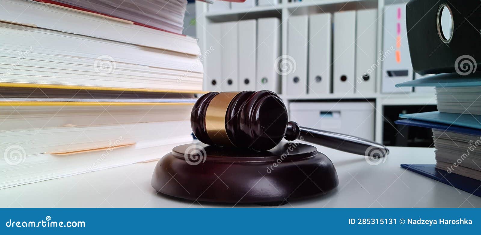 Stack of Folders and Judge Gavel on Table Stock Image - Image of ...