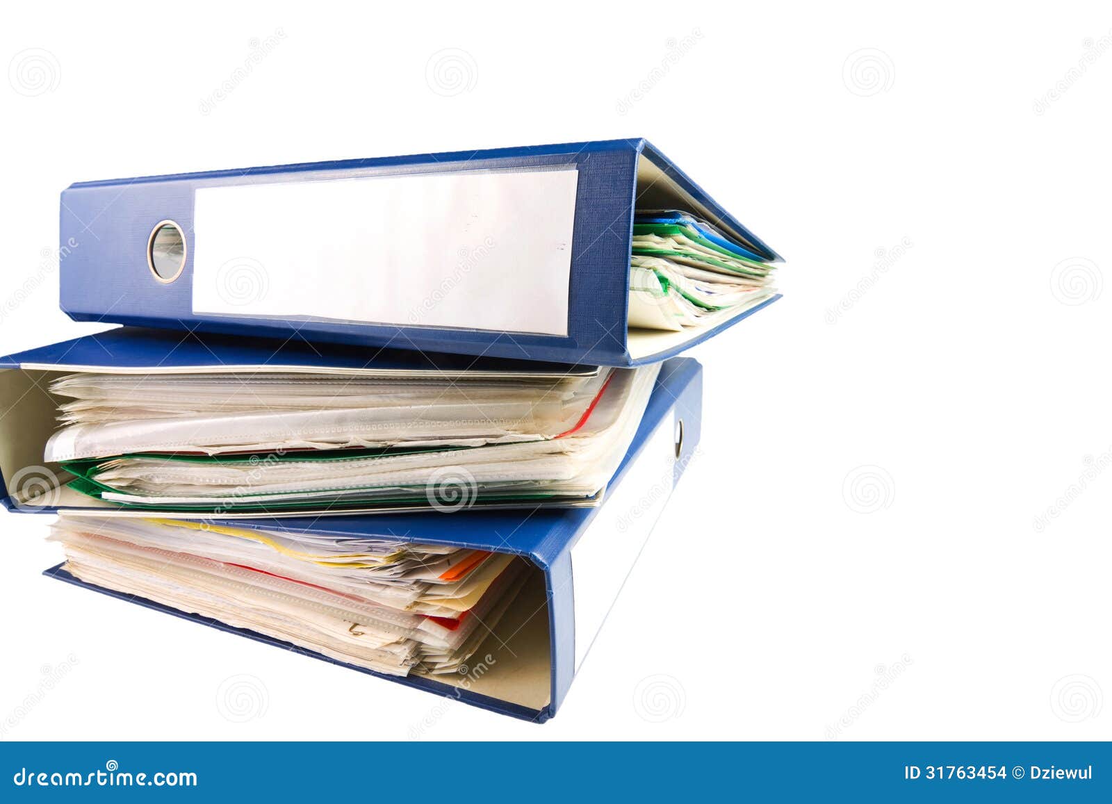Stack of Folders. Pile with Old Documents and Bills. Isolated on White ...