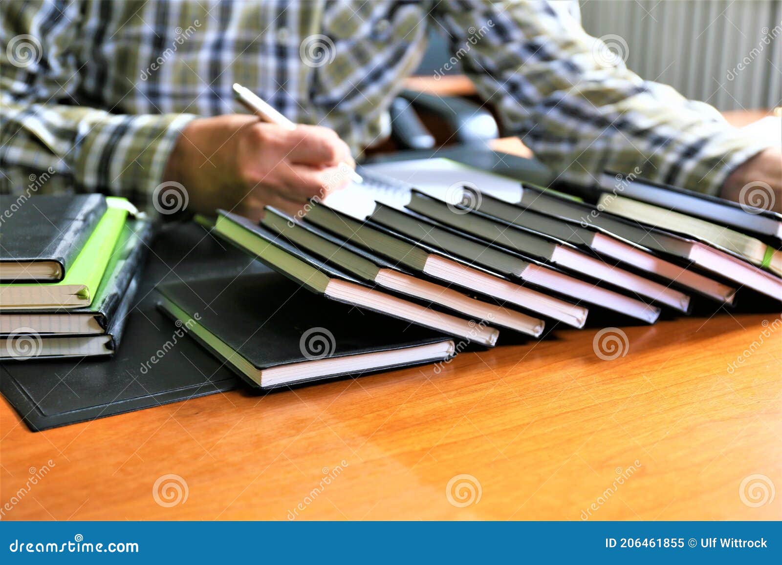 Stack of folders stock image. Image of book, desk, laptop - 206461855