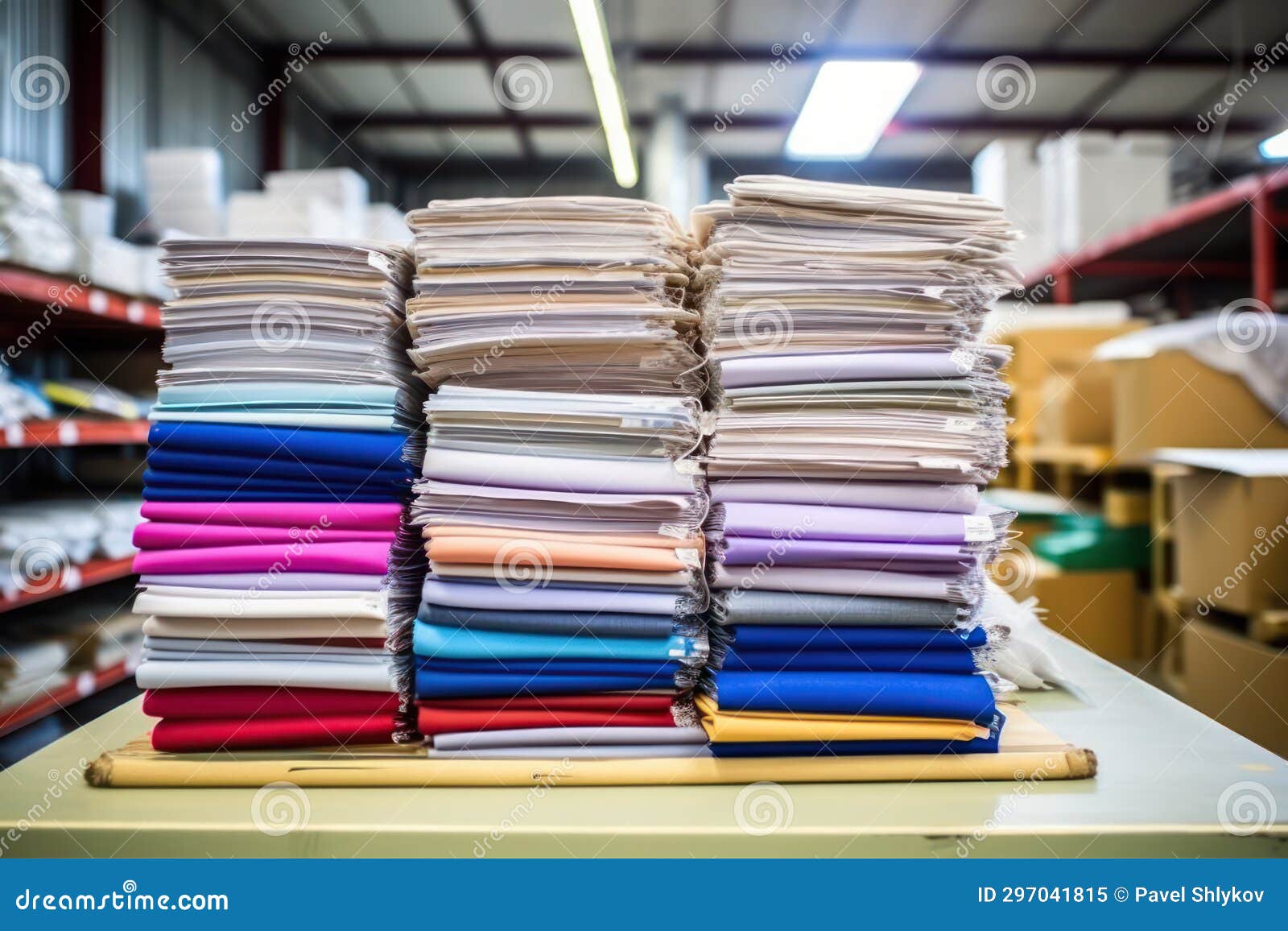 Stack of Folders on Table in Warehouse. Stock Image - Image of tower ...