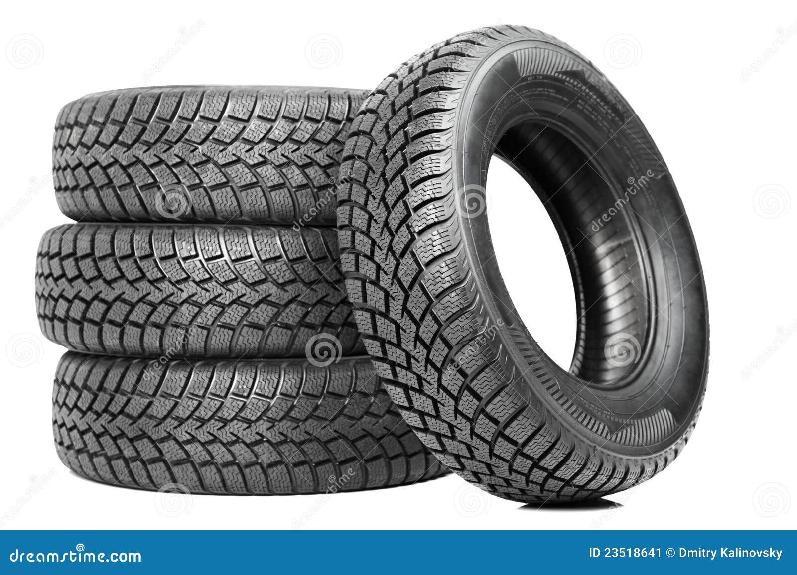 Stack of Four Car Wheel Winter Tires Isolated Stock Image - Image of ...