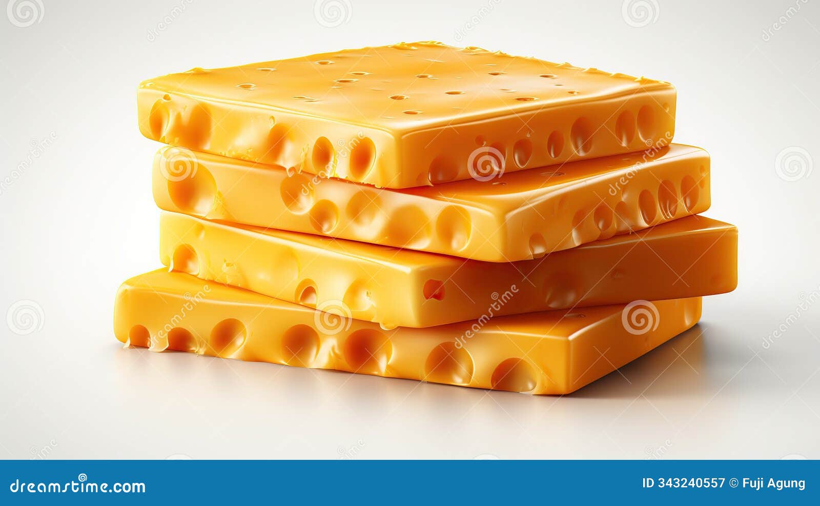A Stack of Four Square Slices of Cheddar Cheese with Large Holes on a ...
