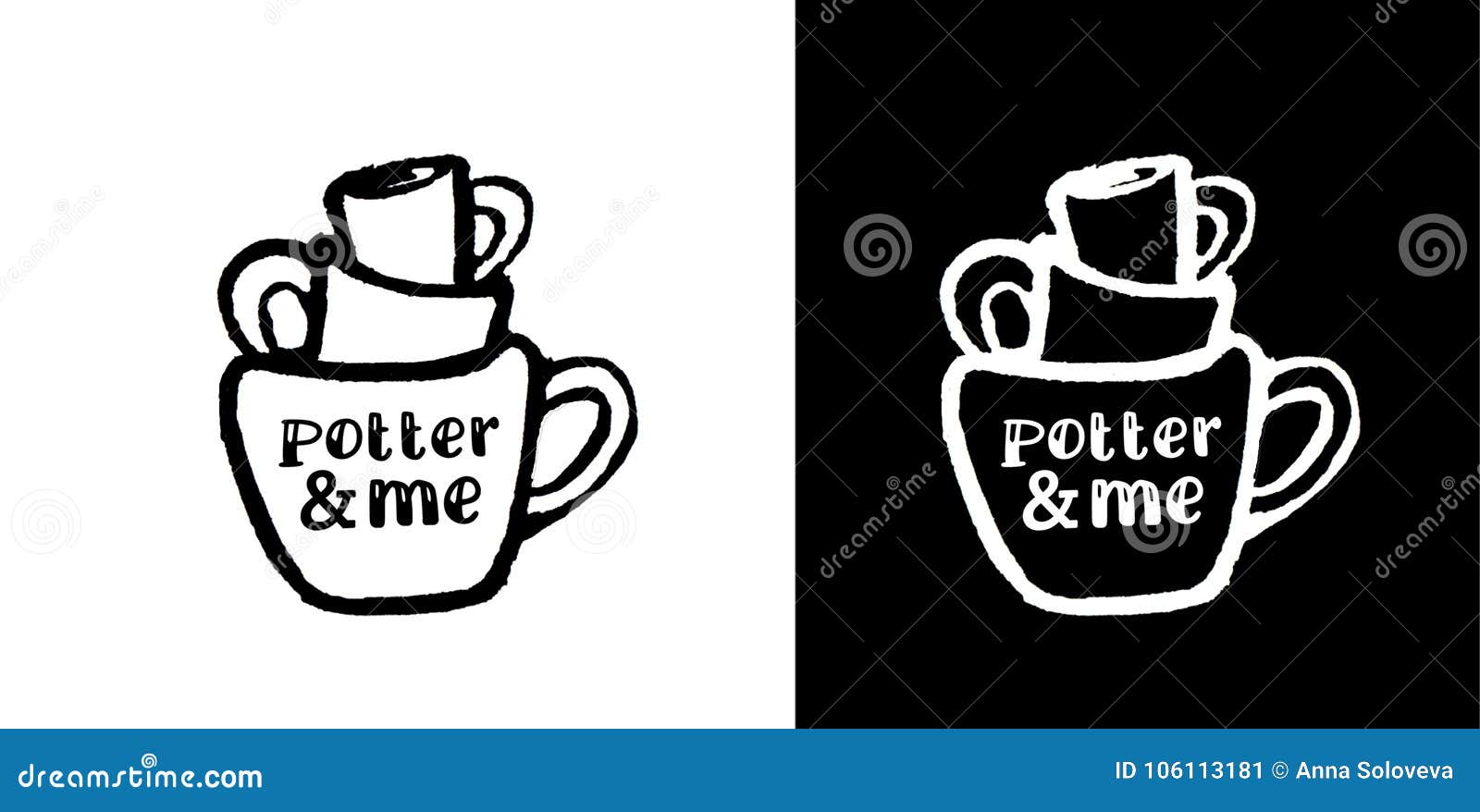 Stack Frame with Cups. Black Ink Logo. the Trail from Mugs. Stock ...