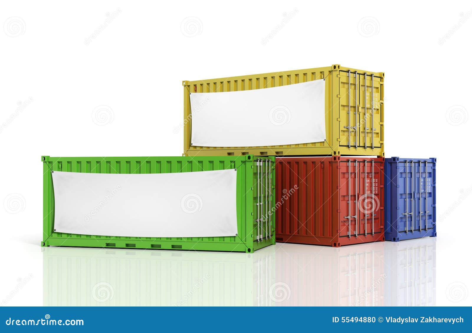 Stack of Freight Containers with Blank White Banner. Stock Illustration ...