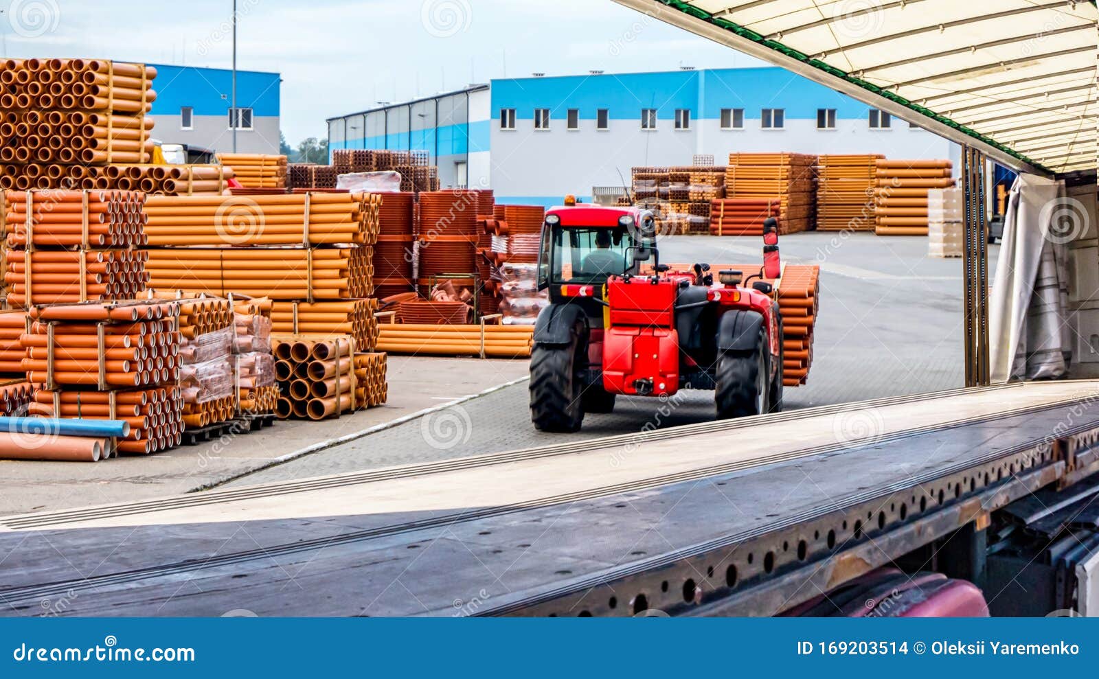 Stack of Freight Containers at the Docks with Truck Stock Photo - Image ...