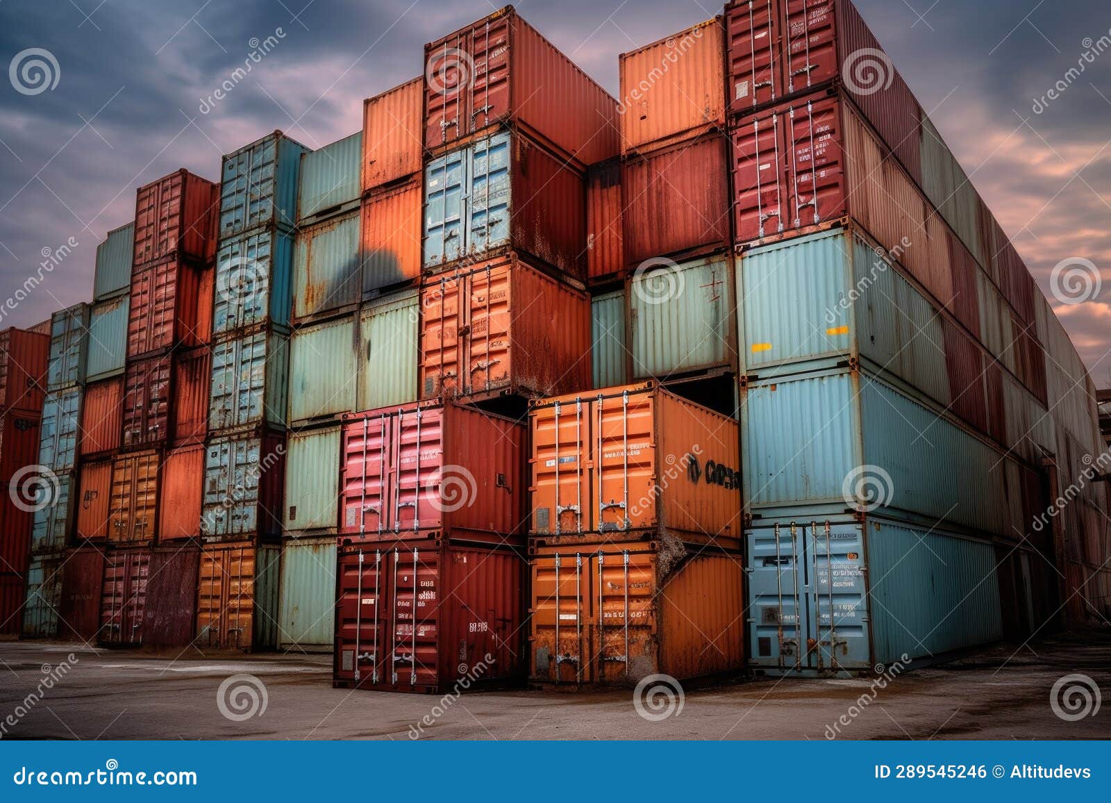 Stack of Freight Containers at Industrial Warehouse Stock Photo - Image ...