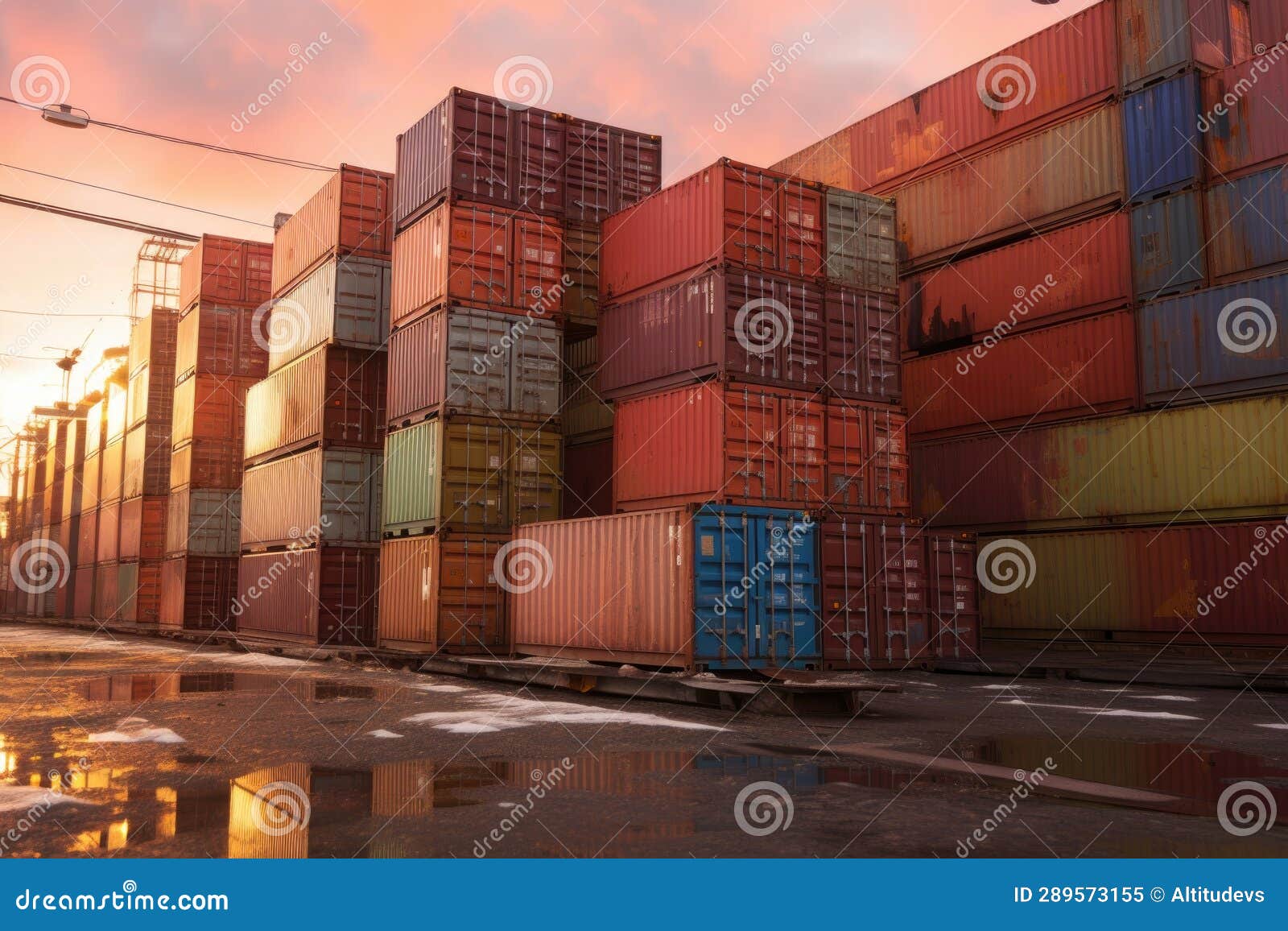 Stack of Freight Containers at Industrial Warehouse Stock Image - Image ...