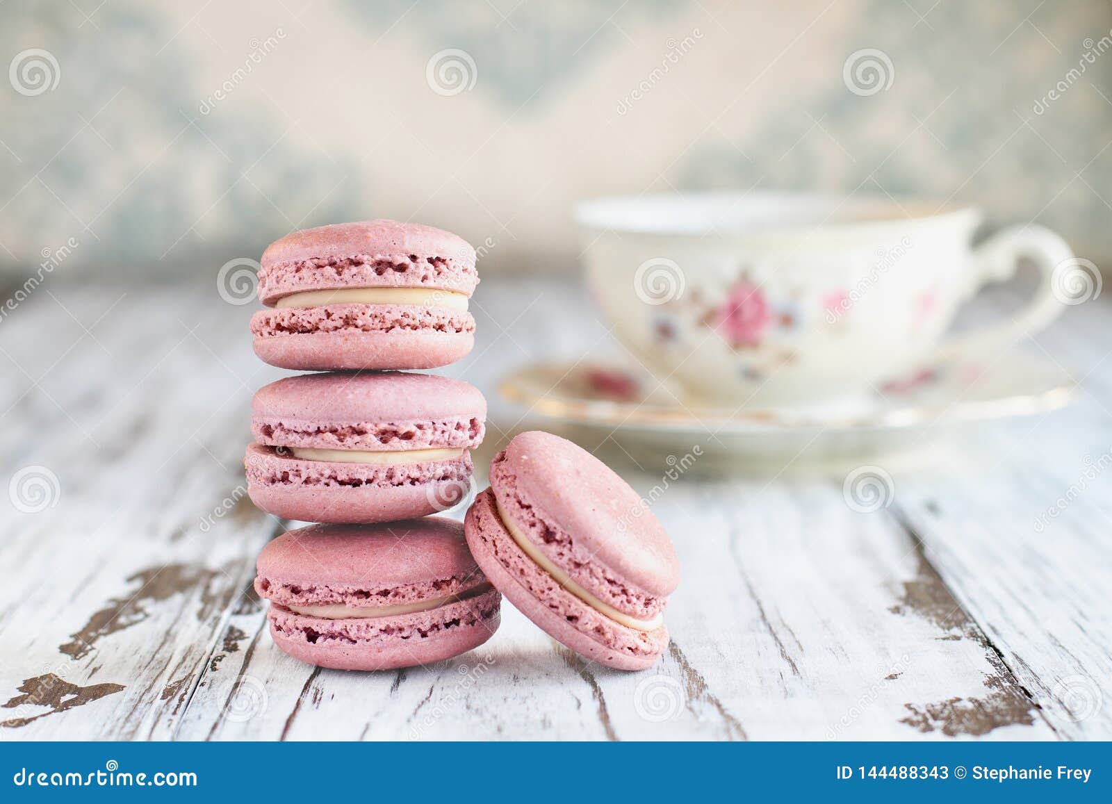 Stack of French Pink Strawberry Macarons Stock Image - Image of biscuit ...