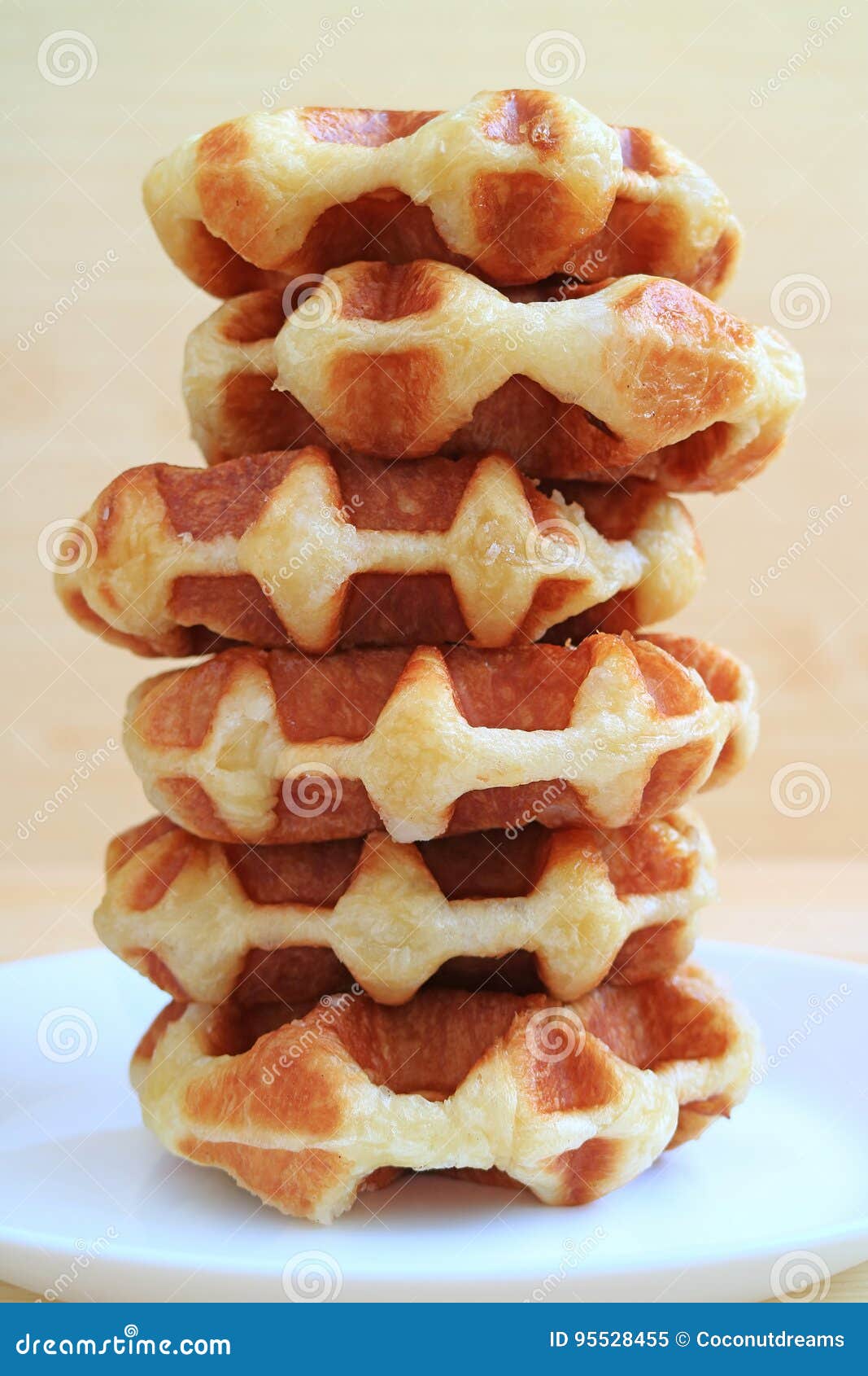 Stack of Fresh Baked Belgian Waffles Served on White Plate Stock Image ...