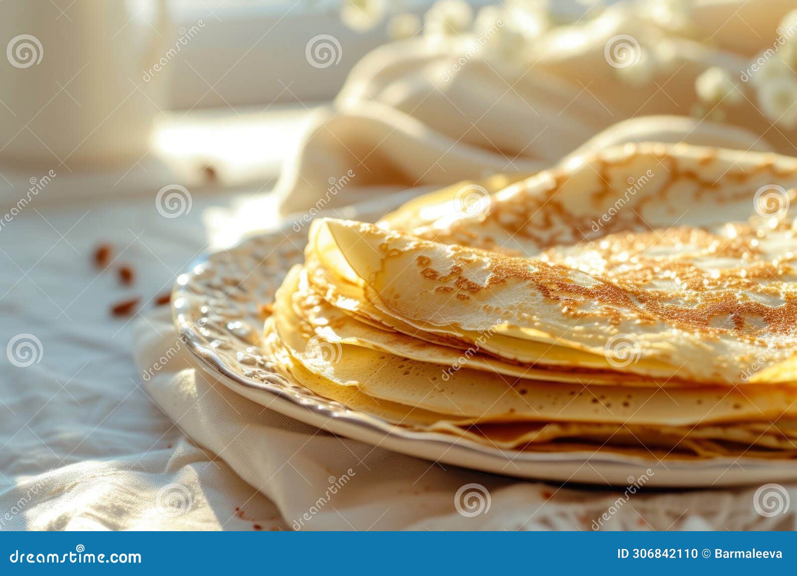 Stack of Fresh Homemade Crepes on Plate. Generative AI Stock Photo ...