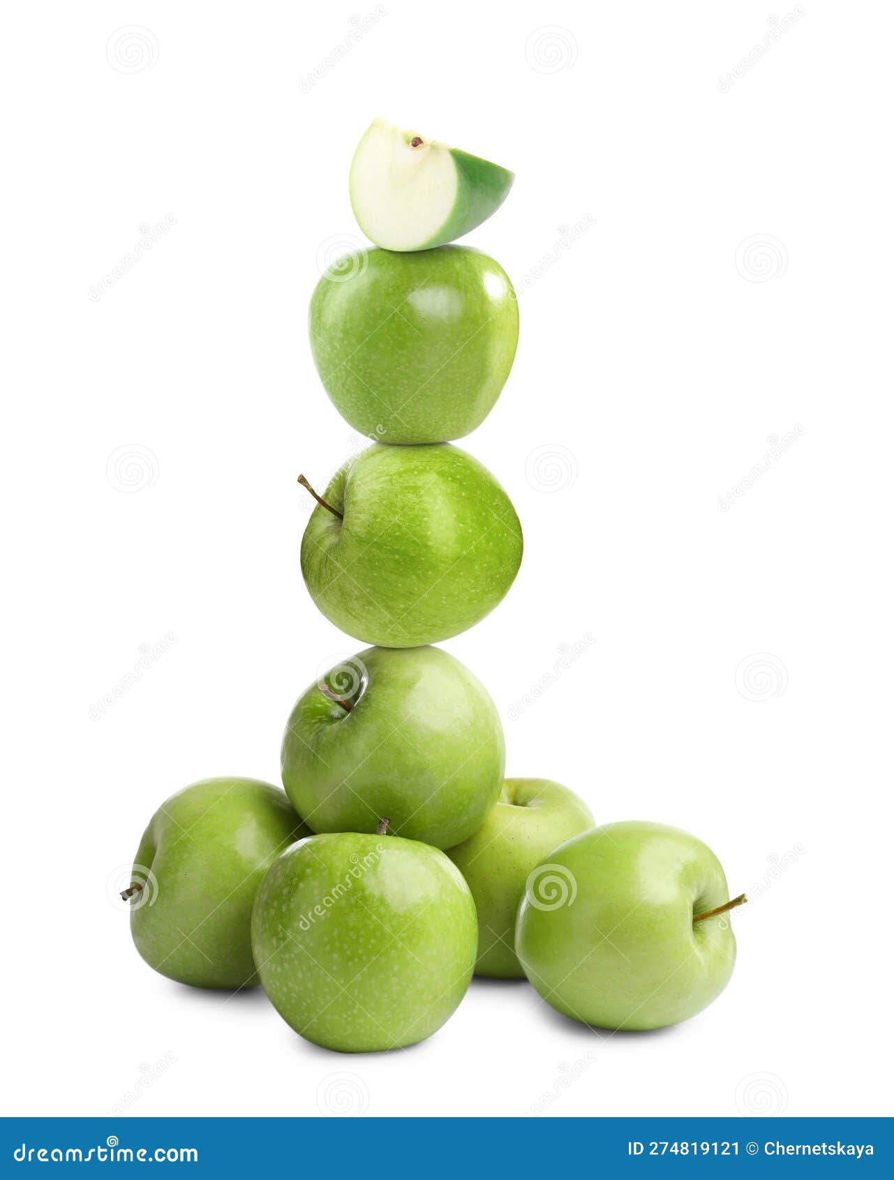 Stack of Fresh Ripe Green Apples on White Background Stock Image ...