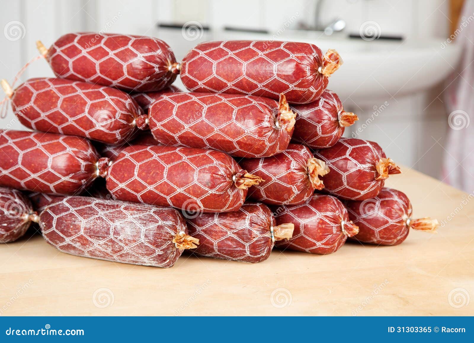 Stack of Fresh Salami stock image. Image of preserved - 31303365