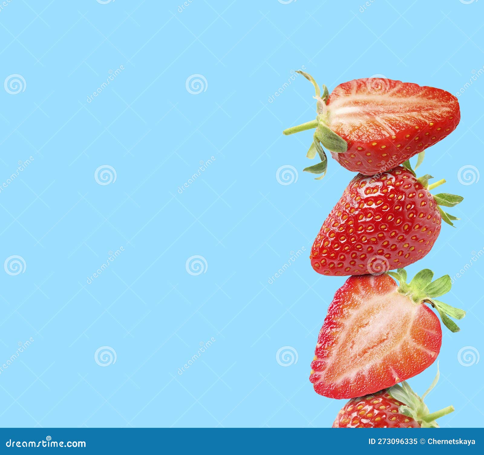 Stack of Fresh Strawberries on Light Blue Background, Space for Text ...