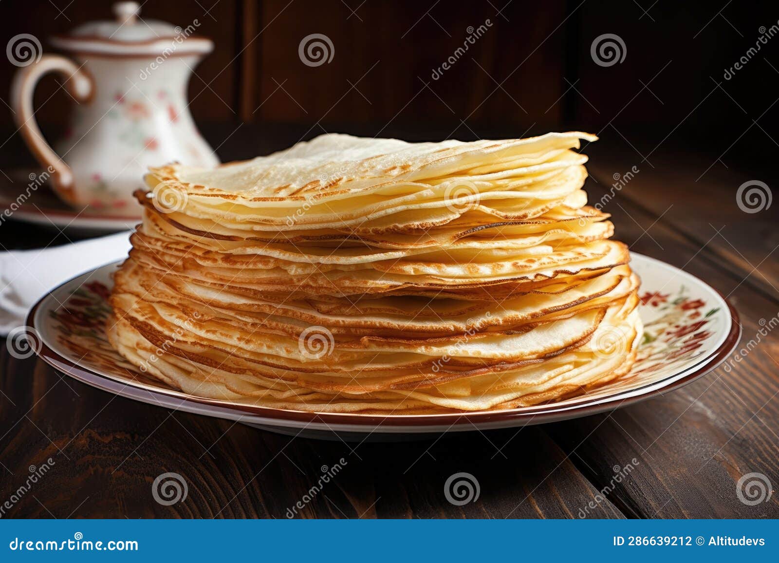 Stack of Freshly Cooked Crepes on a Plate Stock Photo - Image of food ...