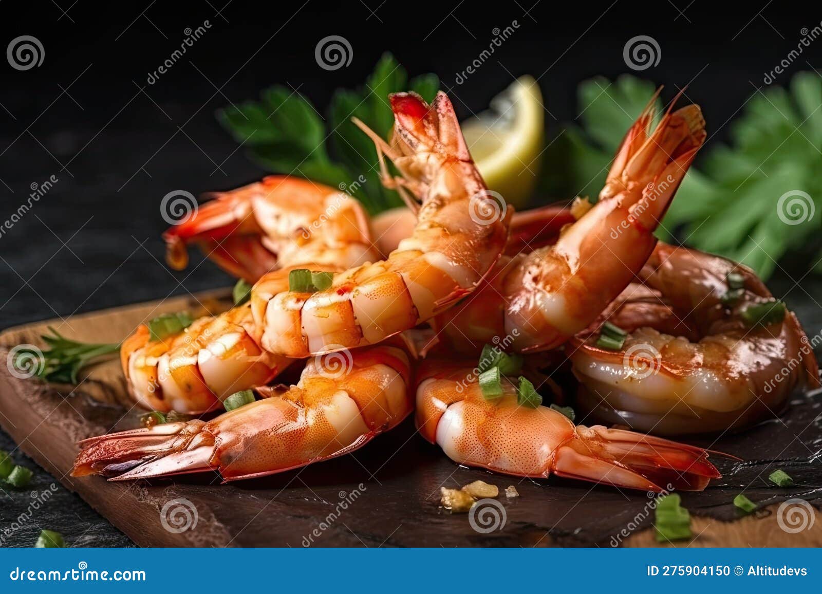 Stack of Freshly Cooked Tiger Shrimp with Herbs and Spices Stock ...
