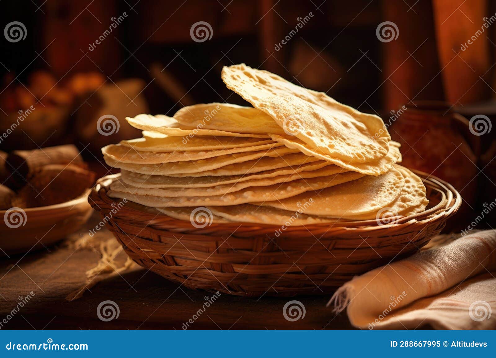 Stack of Freshly Made Tortillas in a Basket Stock Image - Image of ...