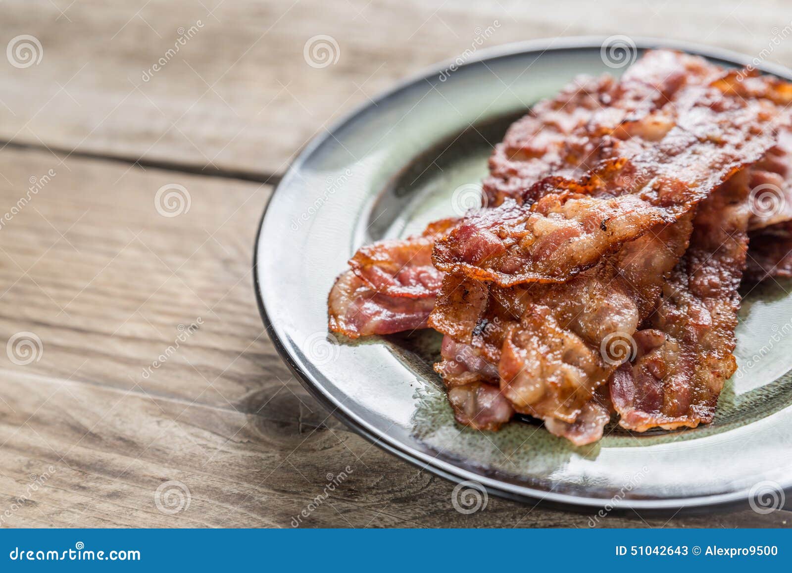 Stack of Fried Bacon Strips on the Plate Stock Image - Image of meat ...