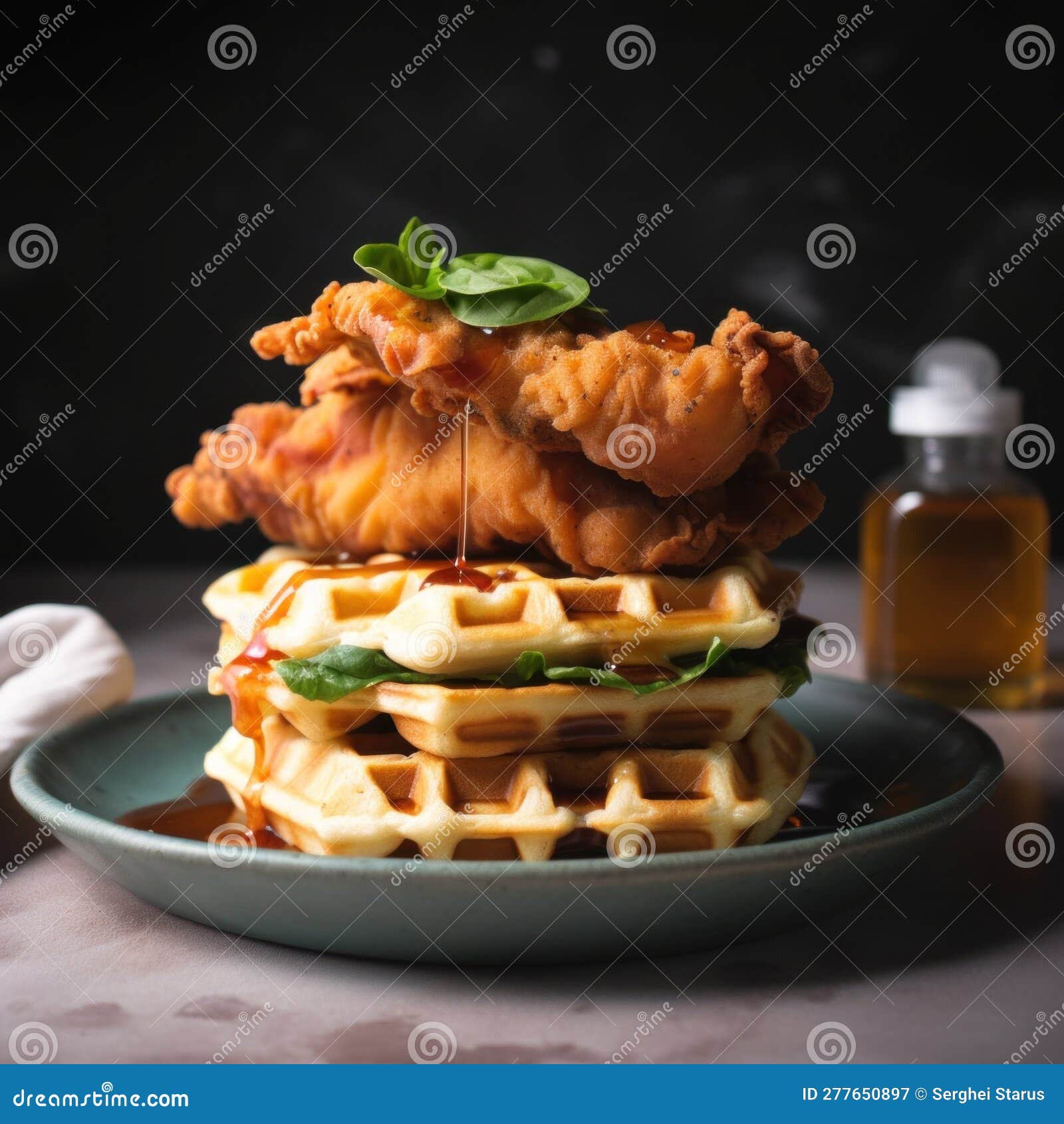 A Stack of Fried Chicken and Waffles on a Plate. Generative AI Image ...