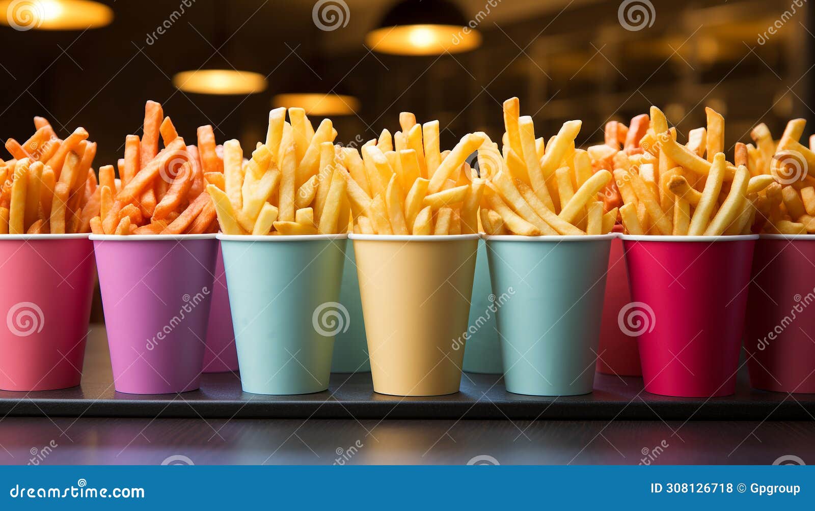 A Stack of Fries, Meal on Table, Refreshing Drink Generated by AI Stock ...