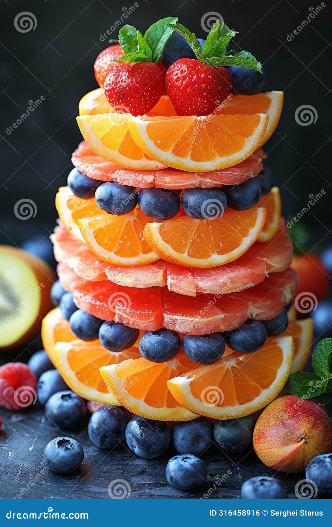 A Stack of Fruit is Arranged in a Pyramid Shape, AI Stock Photo - Image ...