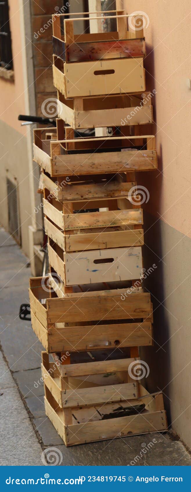 Stack of fruit boxes- stock image. Image of courgette - 234819745