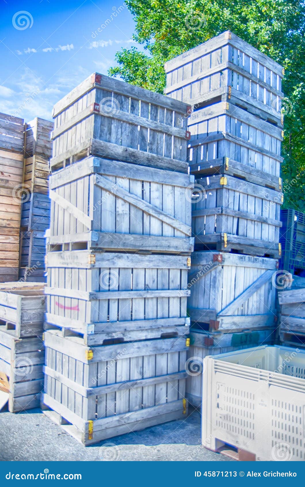 Stack Fruit Boxes or Crates Sit Outside a Warehouse Stock Image - Image ...