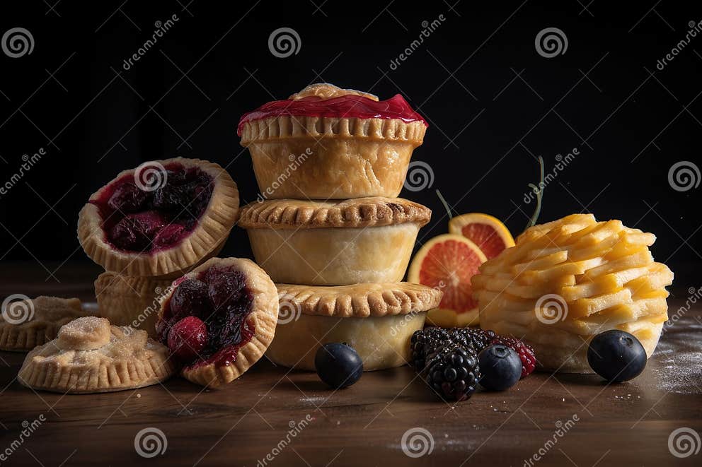 Stack of Fruit Pies, with Different Varieties Represented Stock ...