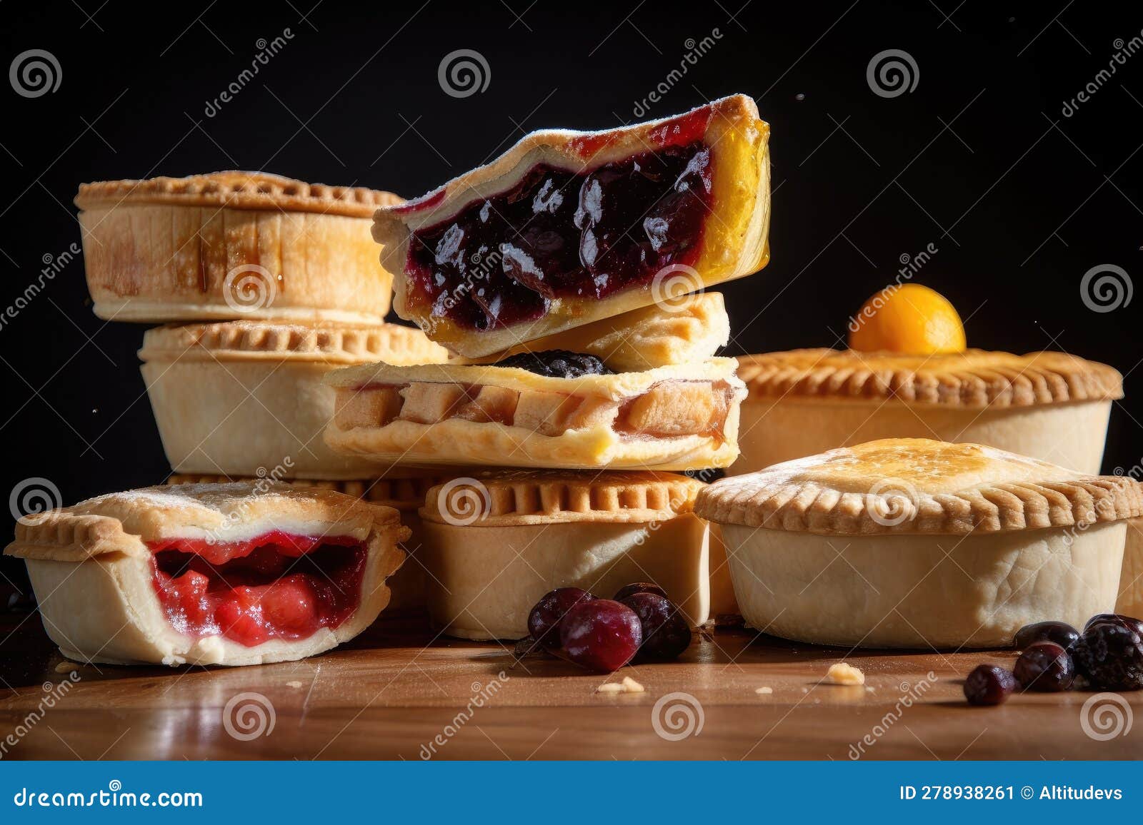 Stack of Fruit Pies, with Different Varieties Represented Stock ...