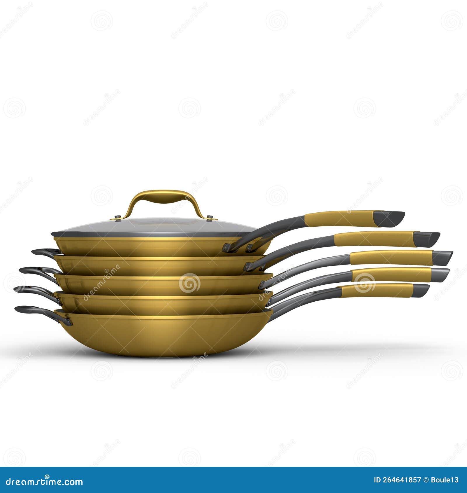 Stack of Frying Pan with Glass Lid on White, Non-stick Kitchen Utensils ...