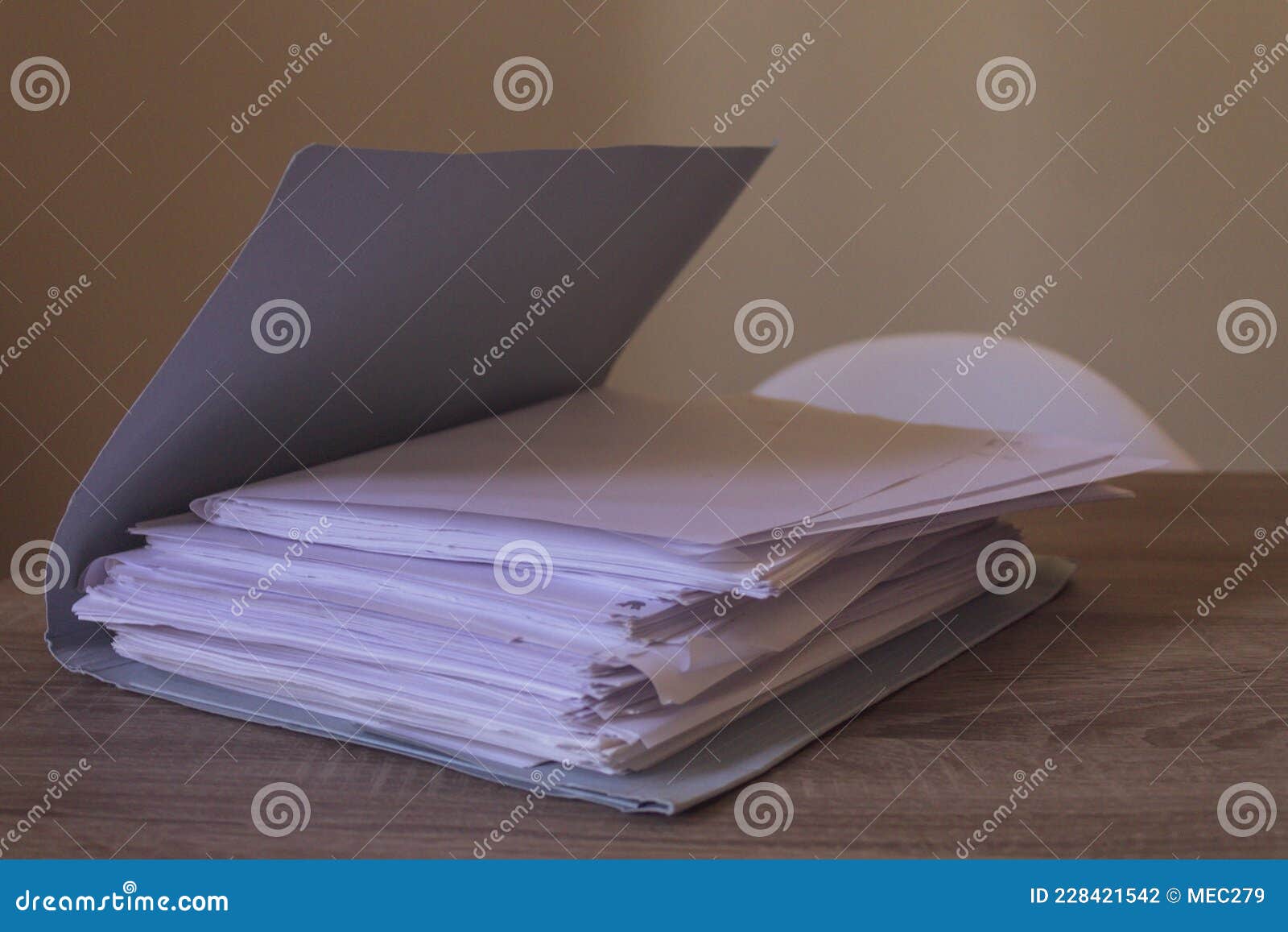 Stack of Full File Folder on a Wooden Desk. Stock Photo - Image of ...