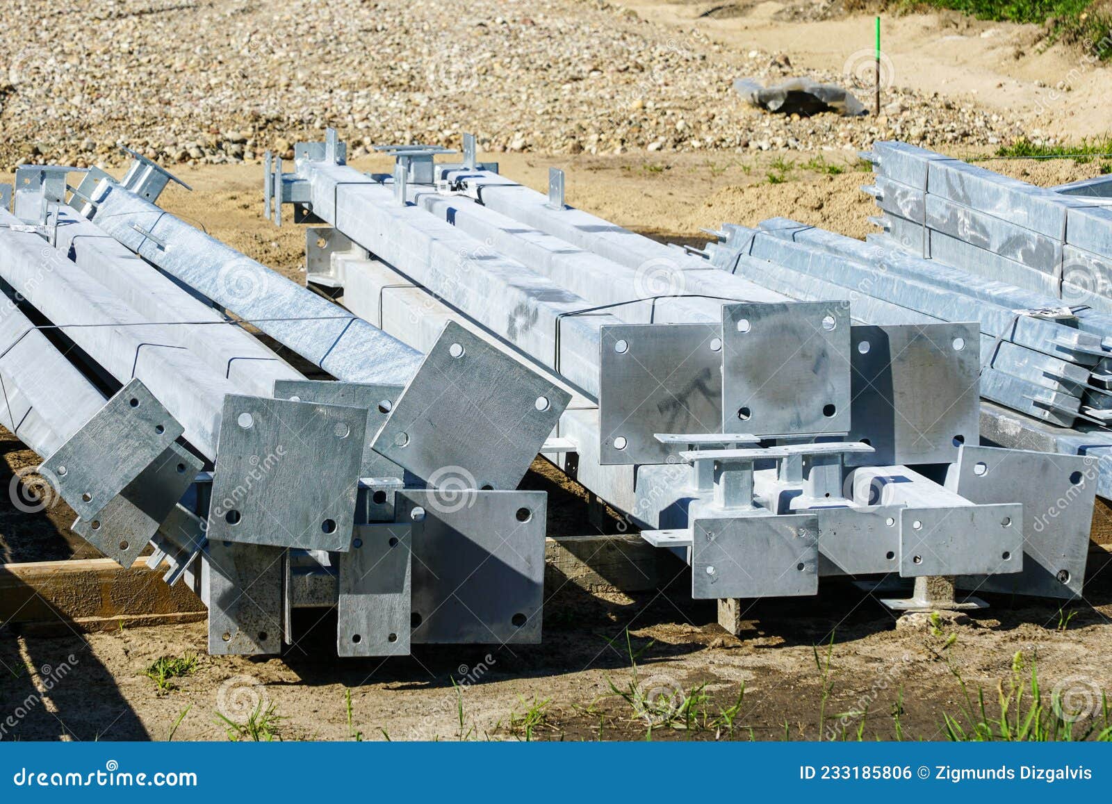 Stack of Galvanized Metal Structures on the Ground at the Construction ...