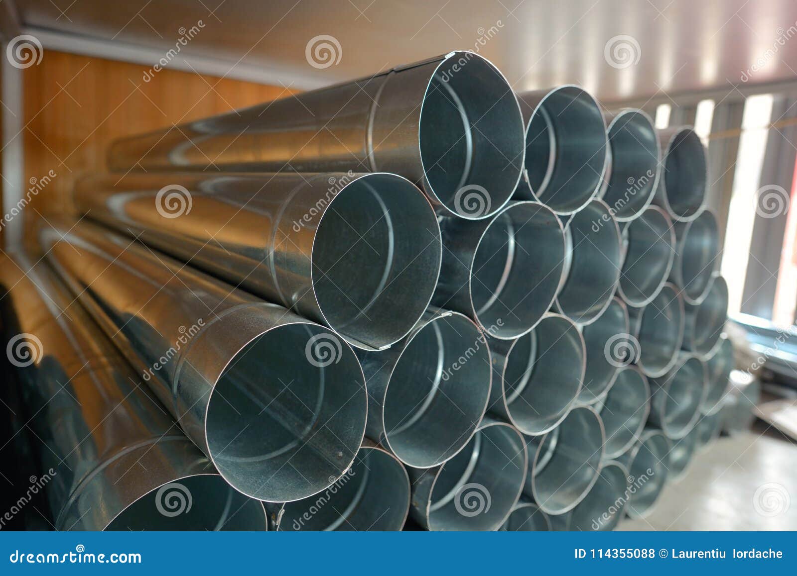 Galvanized Steel Drainpipe in Warehouse Stock Photo - Image of ...