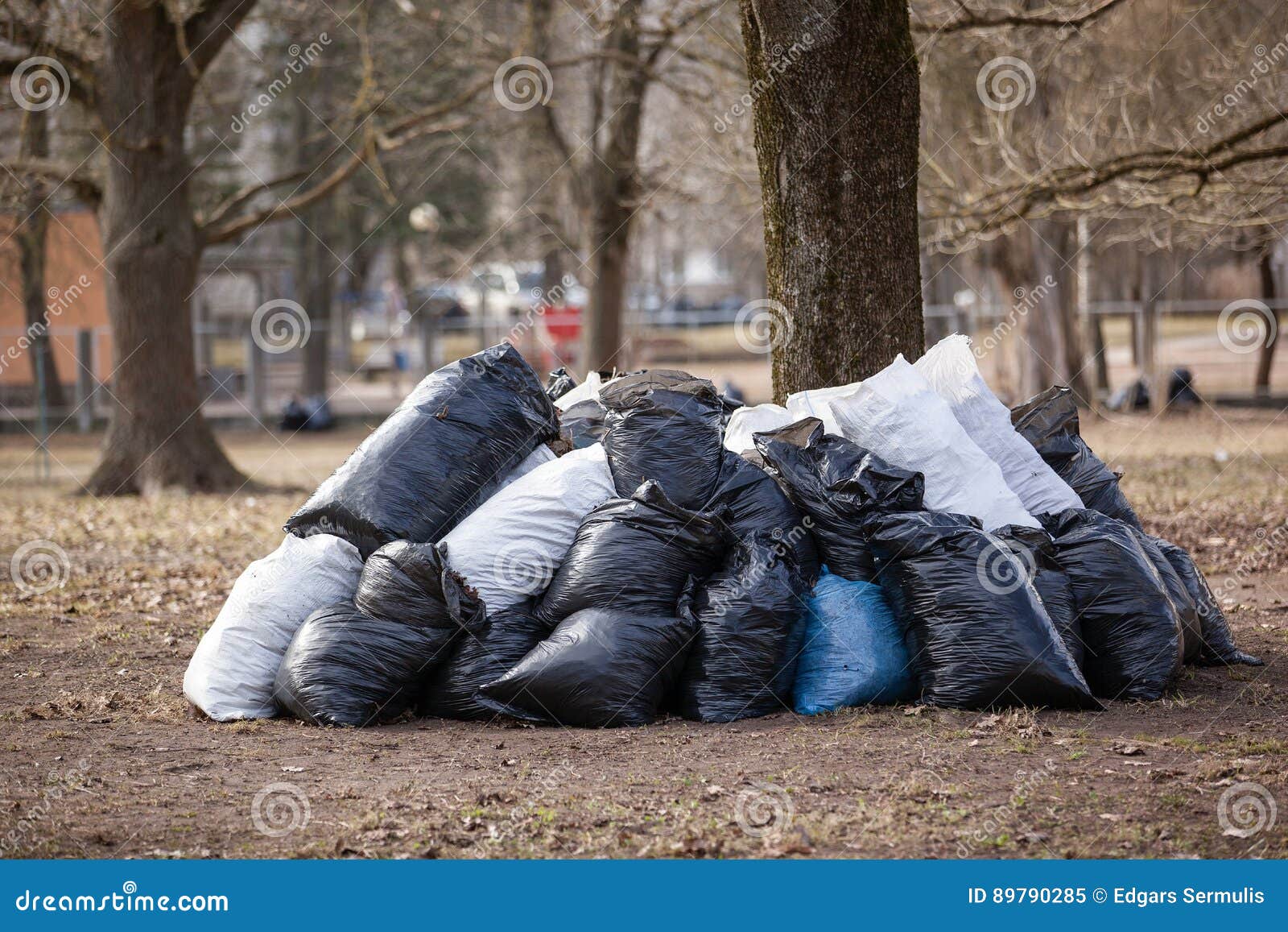 Stack of Garbage Bags for Take Out. Clean Up the City Park in the ...
