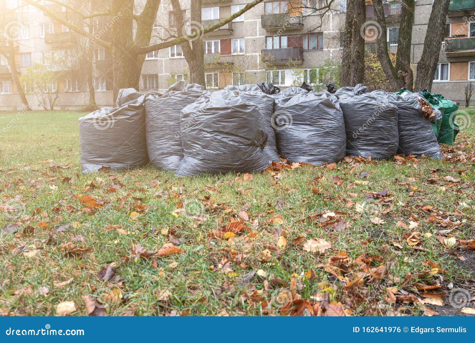 Stack of Garbage Bags for Take Out Stock Photo - Image of junk, leaves ...