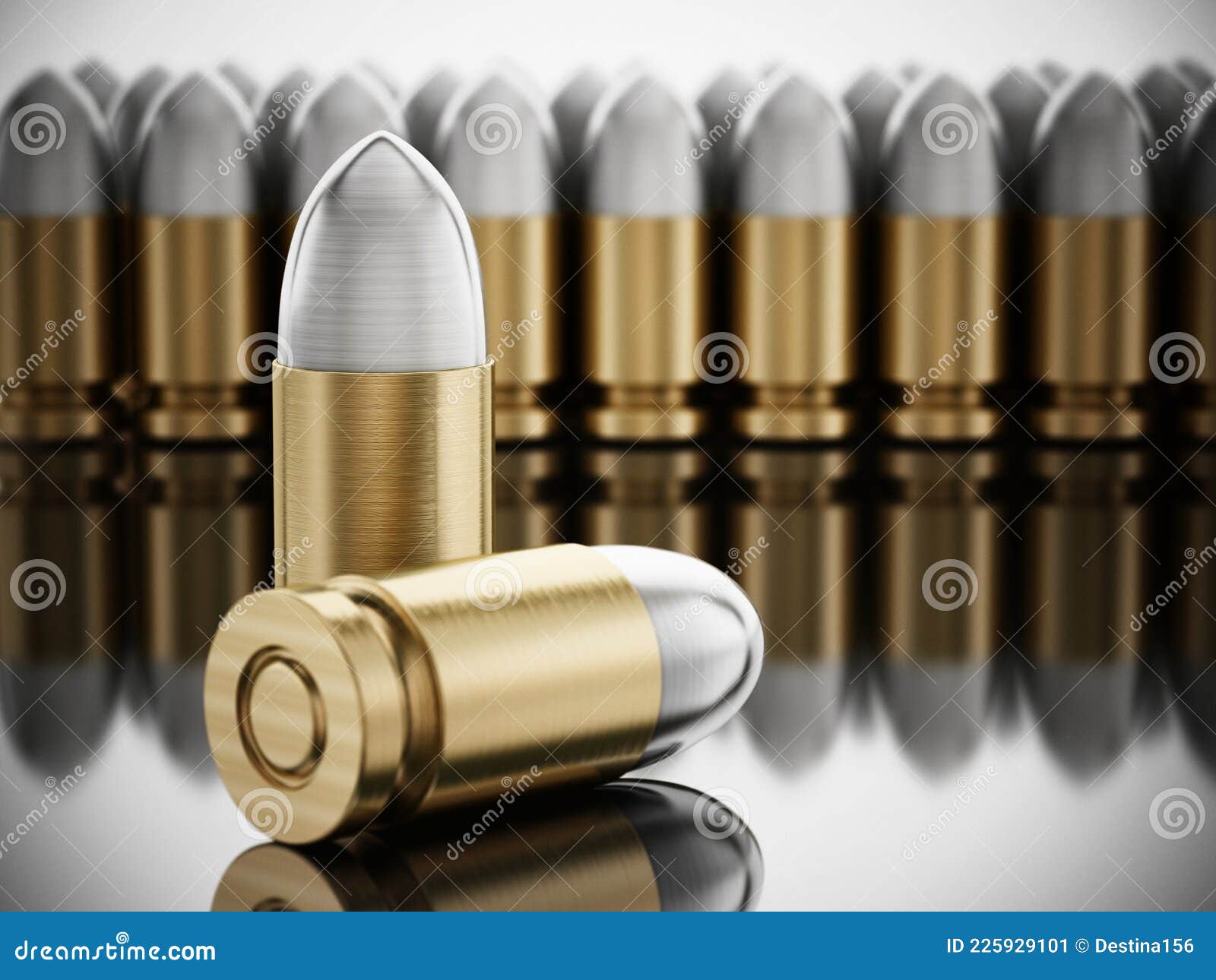 Stack of Generic Bullets with Reflection. 3D Illustration Stock ...