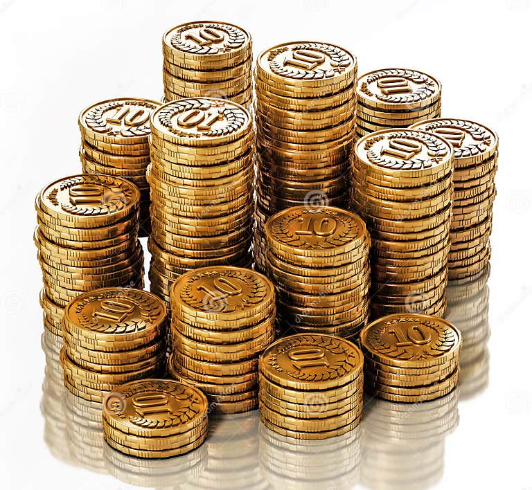 Stack of Generic Gold Coins Isolated on White Background. 3D ...