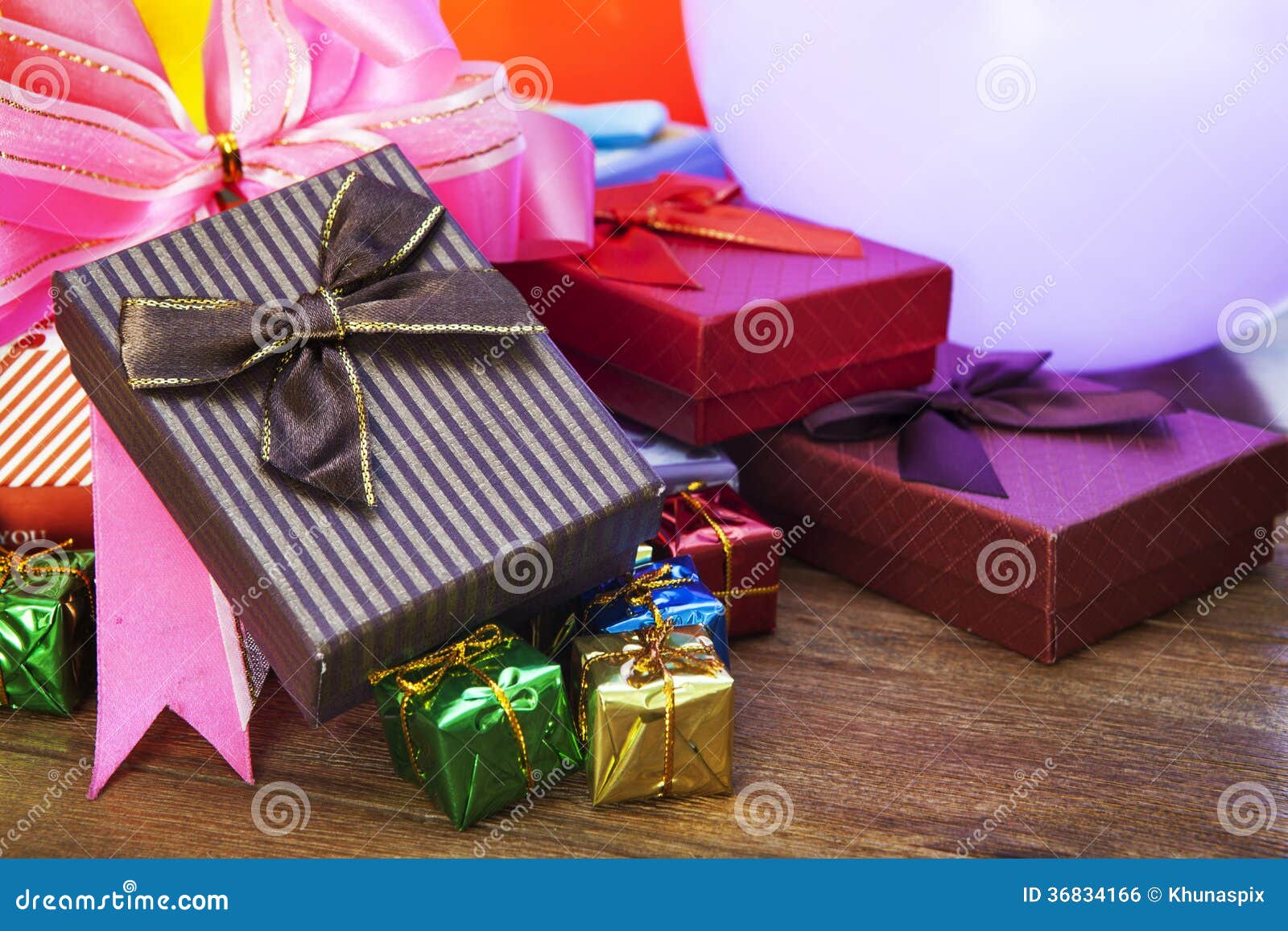 Stack of Gift Box Lying on Top Wood Table Stock Photo - Image of bulb ...