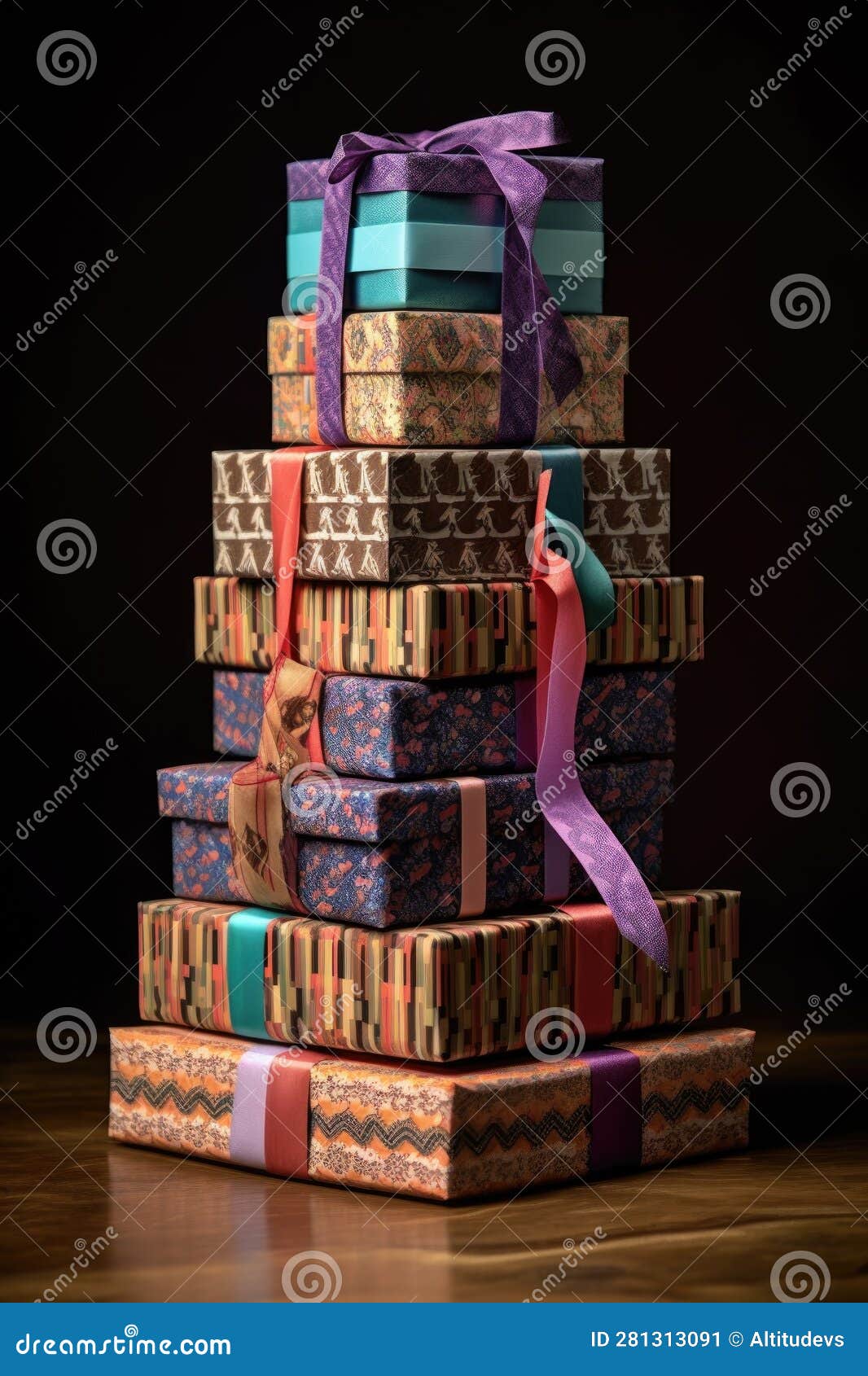 Stack of Gift Boxes Wrapped in Various Patterns Stock Illustration ...