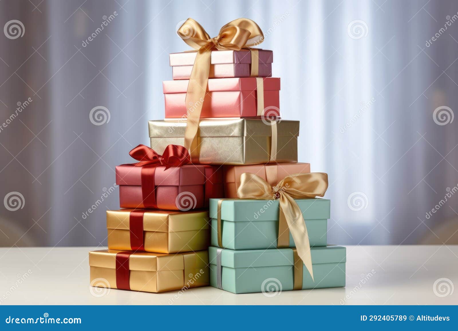 A Stack of Gift-wrapped Boxes with Bows Stock Image - Image of gifts ...