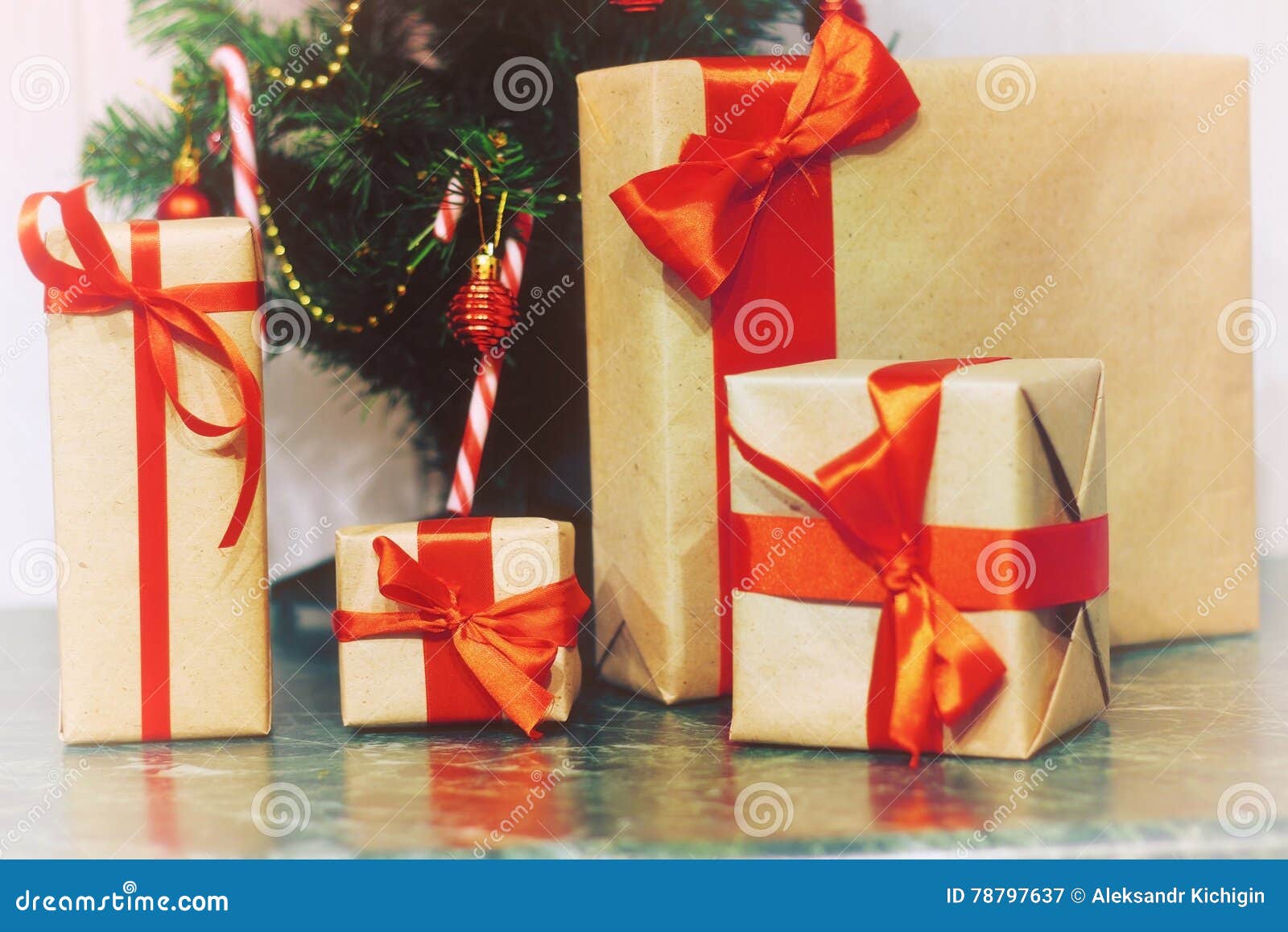 Stack of Gifts Under a Christmas Tree Stock Image - Image of gift ...