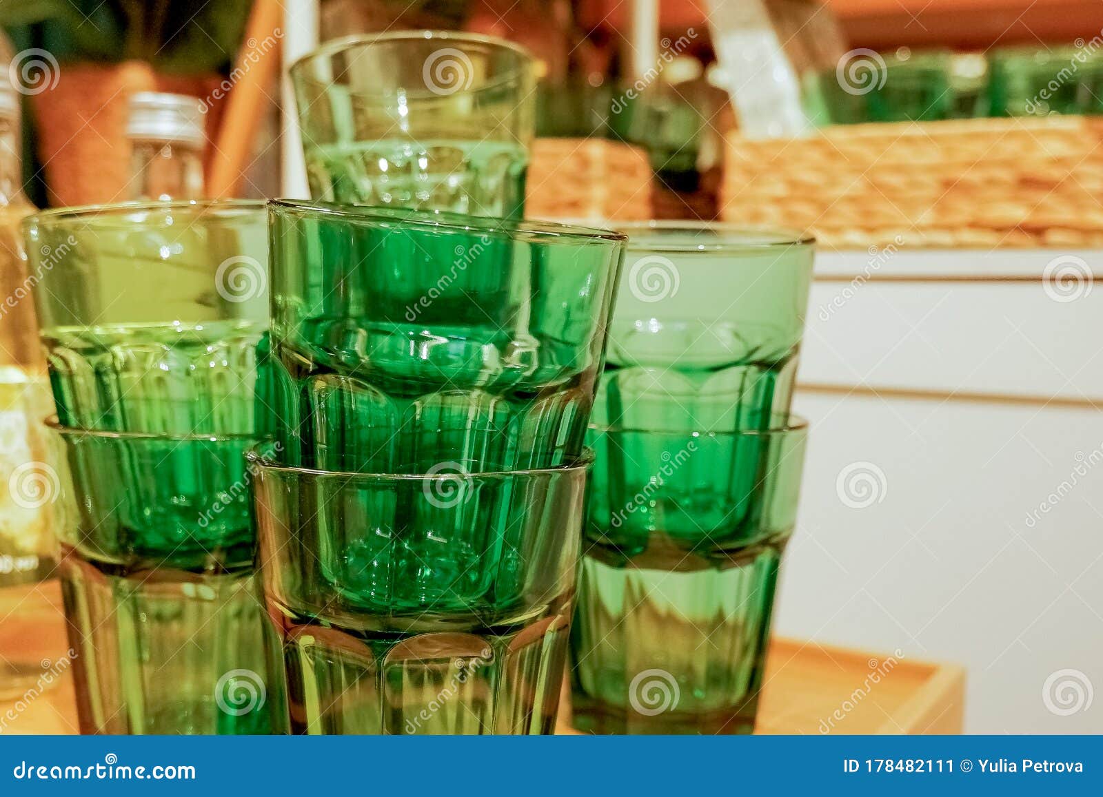 Stack of Glasses on Top of Coffee Machine in a Coffee House.Stack of ...