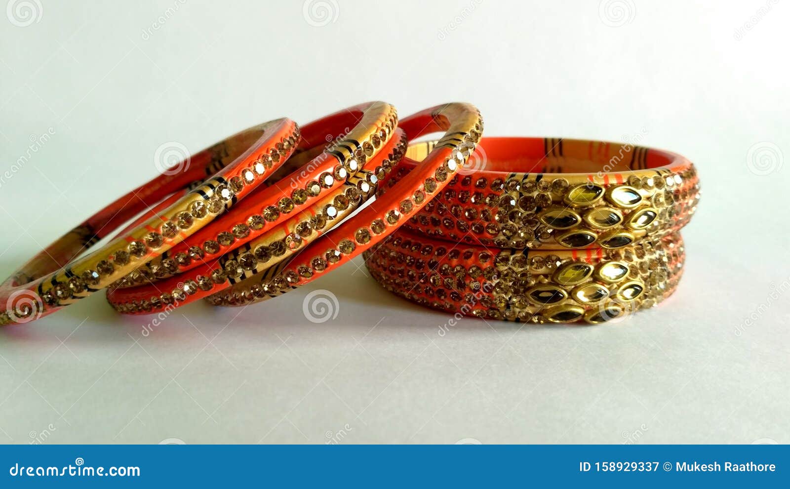 Stack of Gold Bangle with Vivid Color and Rhinestone Isolated on White ...