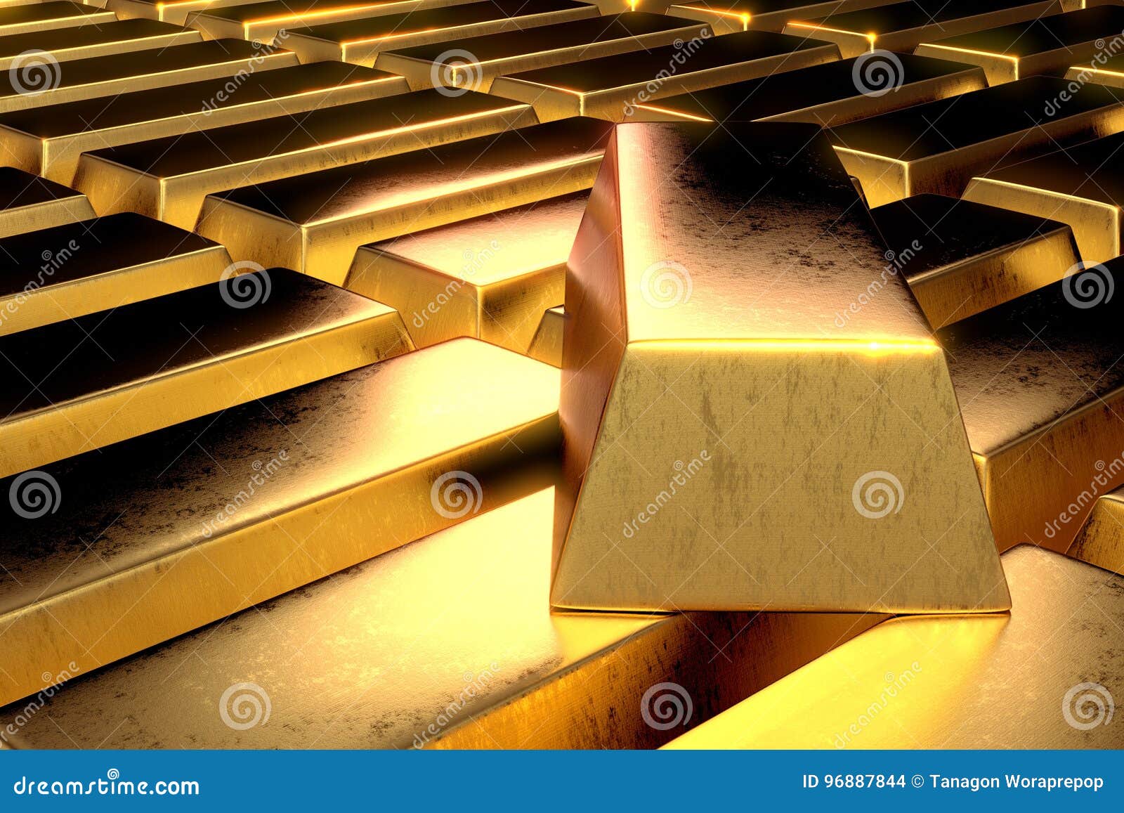 Stack of Gold Bars 3d Render in High Contrast Dark Room Close Up Shot ...