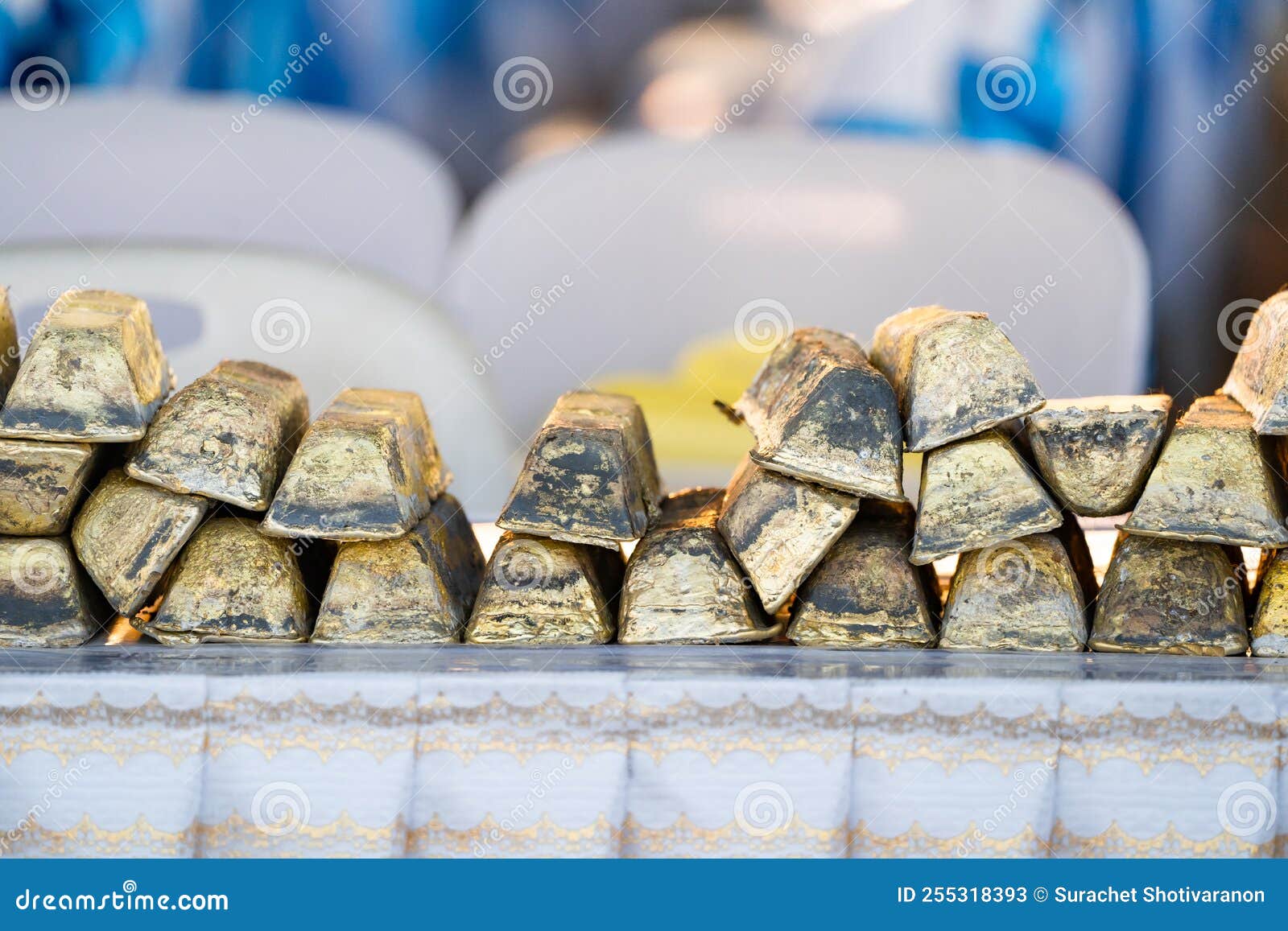 Stack Gold Bars for Making Merit and Casting Buddha Statue Were Placed ...