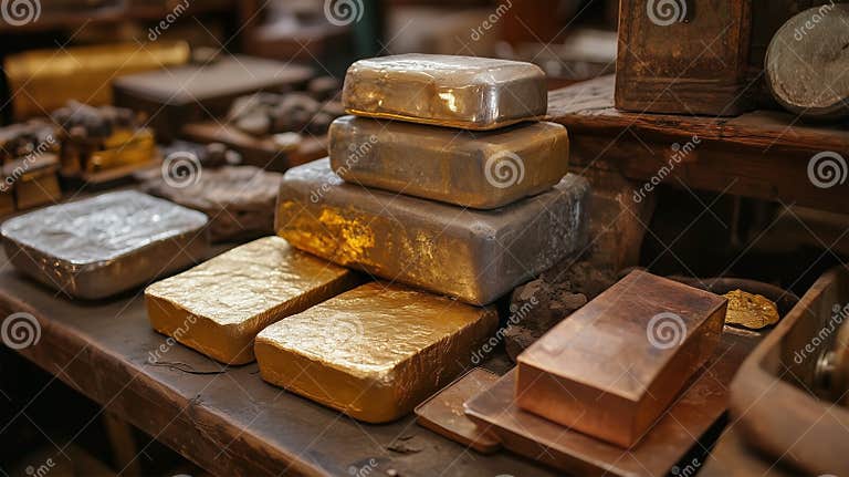 A Stack of Gold Bars and a Stack of Silver Bars Stock Illustration ...