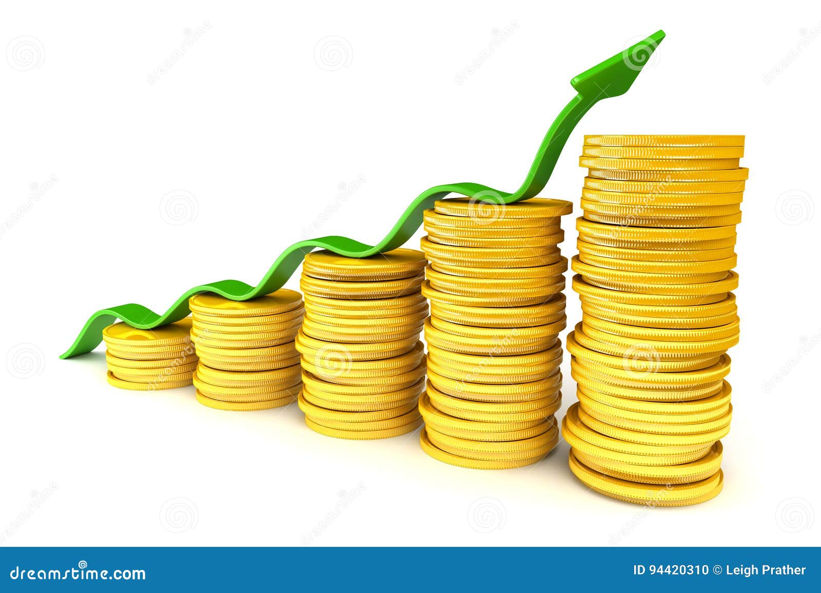 Stack of Gold Coins with Arrow Reaching Higher Stock Illustration ...