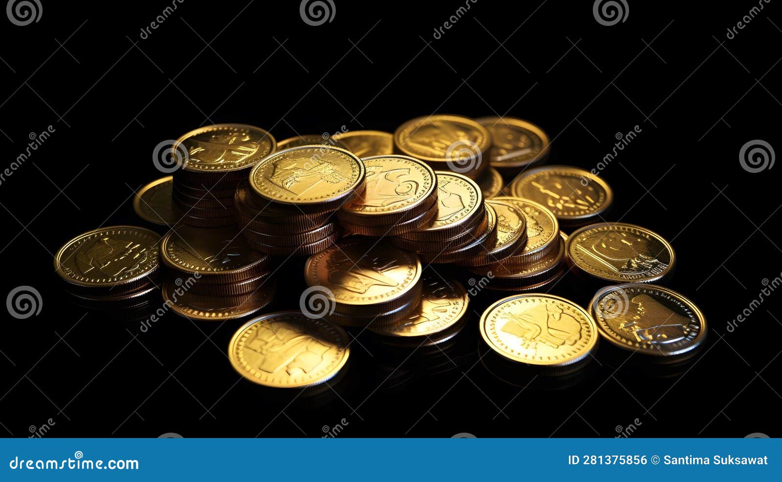 Stack Gold Coins on Black Background. Generative AI Stock Illustration ...